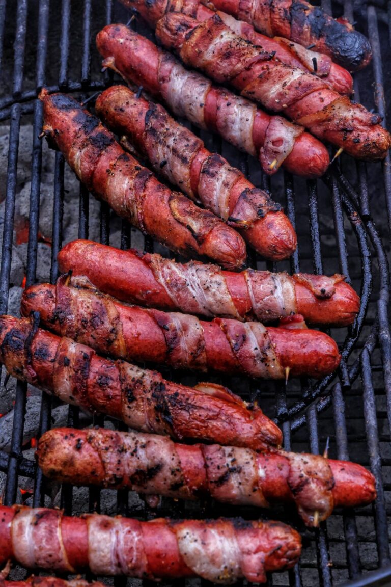 Bacon-wrapped and Grilled Chicago-style Stadium Dogs